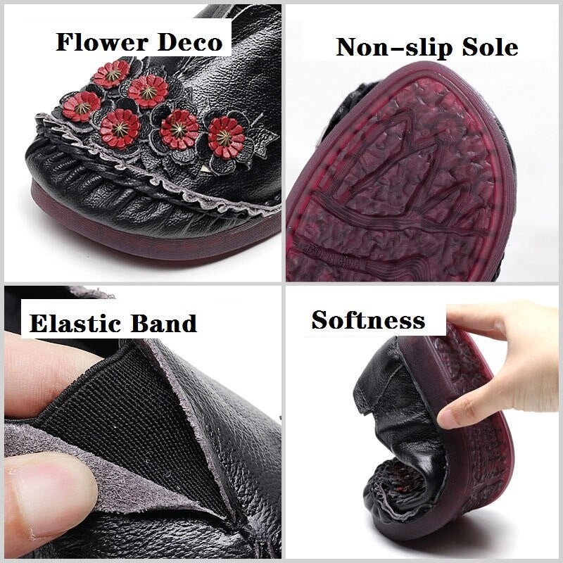 Floral Moccasins Ladies Vintage Luxury Loafer Waterproof Wide Fit Chic – Cilool