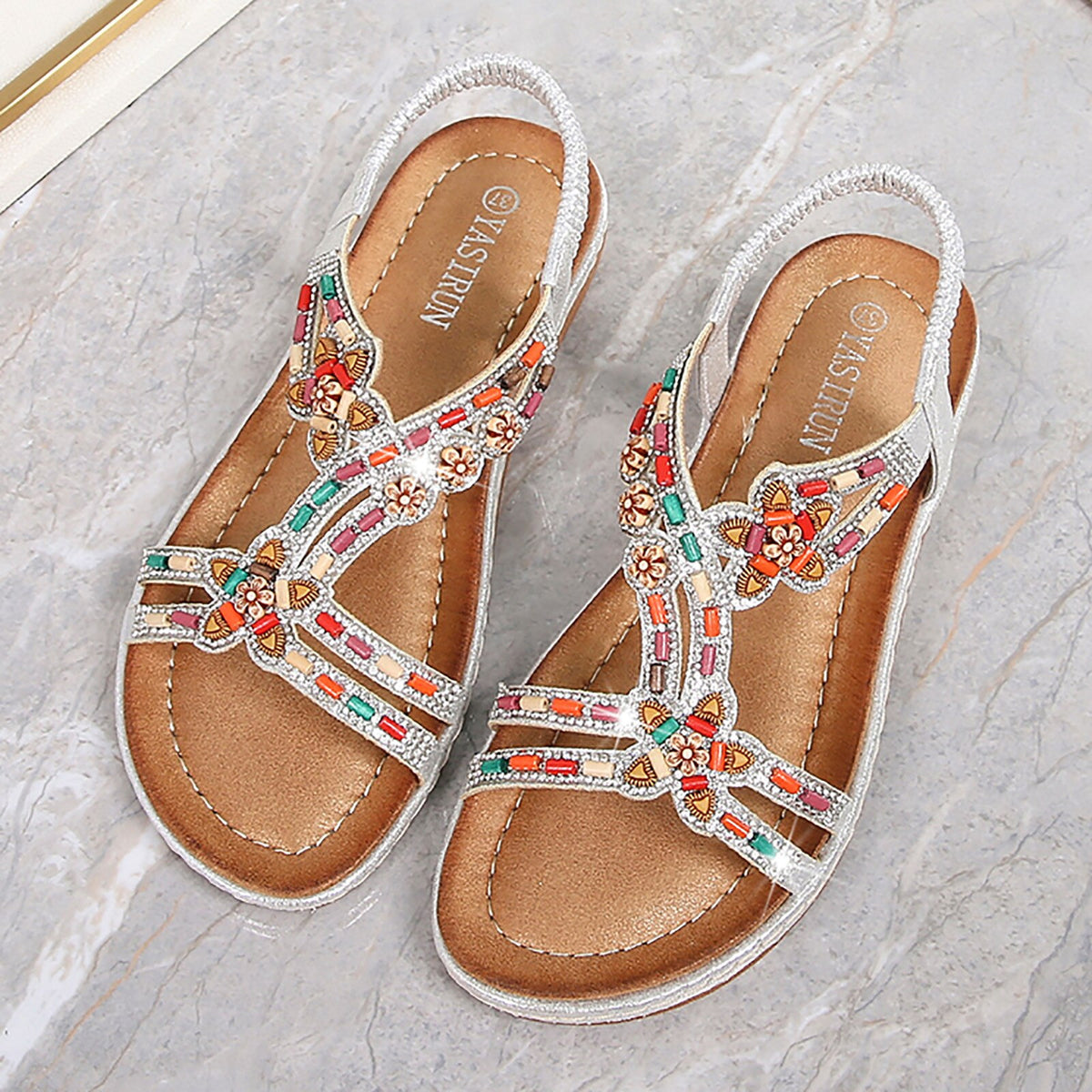 Cilool Casual Comfortable Ankle T-Strap Thong Elastic Sandals